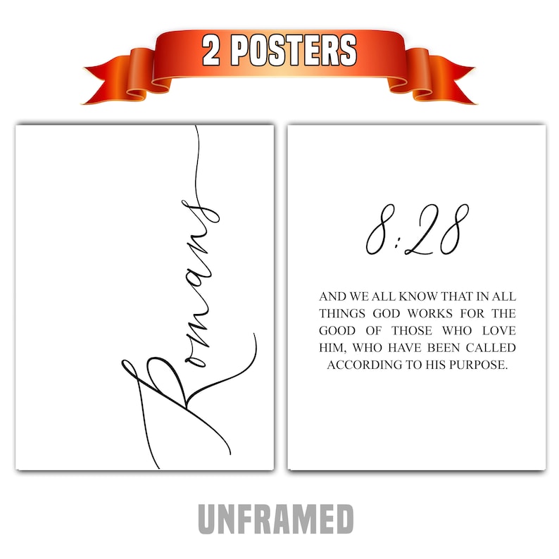 Romans 8:28, Bible Verse Quote, Set of 2 Poster Prints, Christian Home ...
