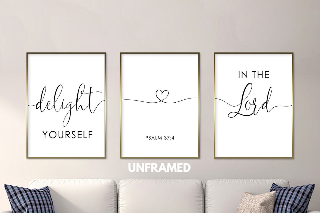 Psalm 37:4, Delight Yourself in the Lord, Bible Verse Quote, Set of 3 ...