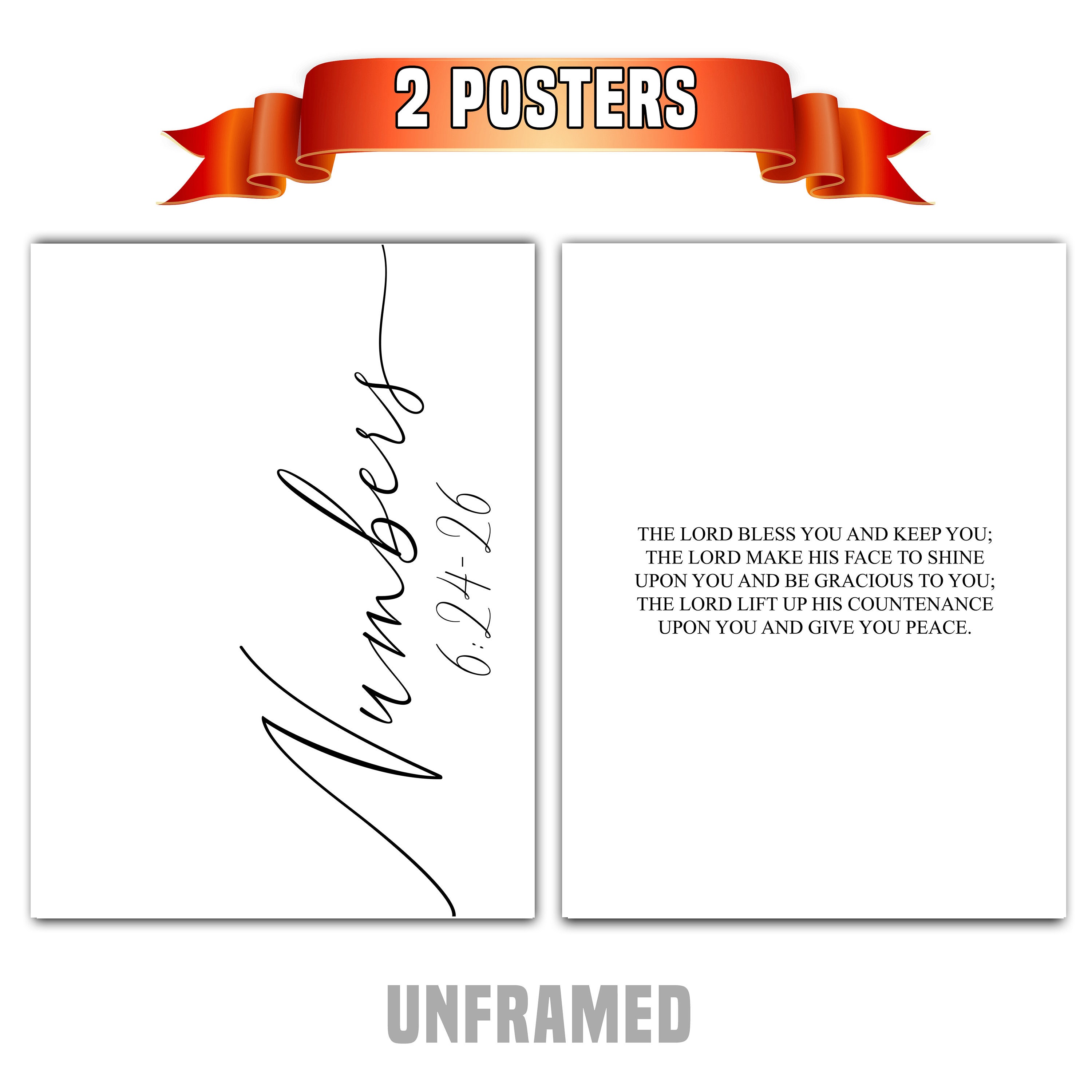 Numbers 6:24-26, Bible Verse Quote, Set of 2 Poster Prints, Christian ...
