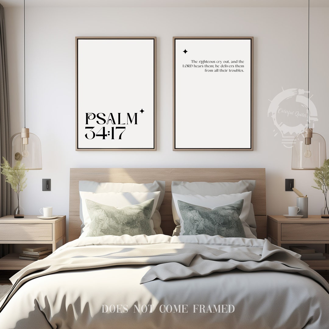 Psalm 34:17, Bible Verse Quote, Set of 2 Poster Prints, Christian Home ...