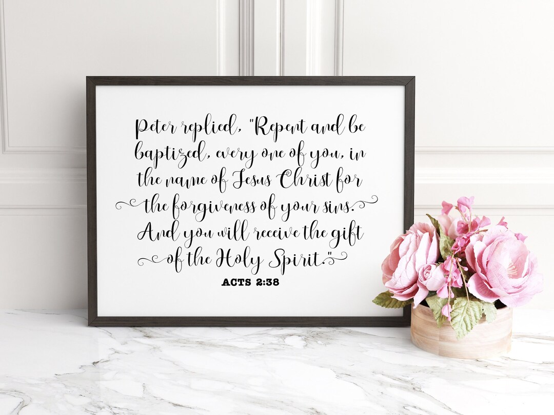 Acts 2:38, Repent and Be Baptized, Bible Verse Quote, Horizontal Poster ...
