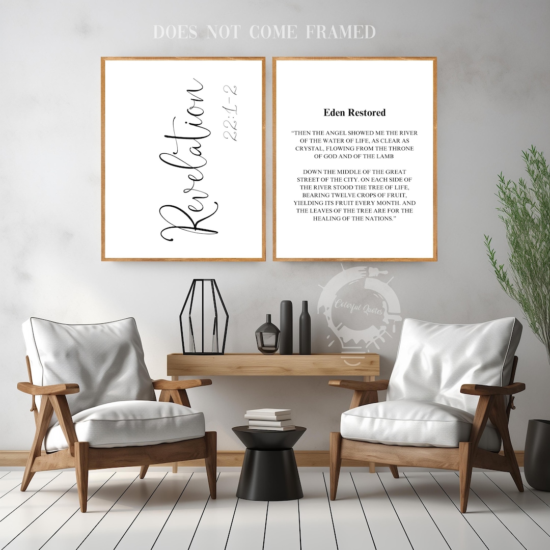 Revelation 22:1-2, Eden Restored, Bible Verse Quote, Set of 2 Poster ...
