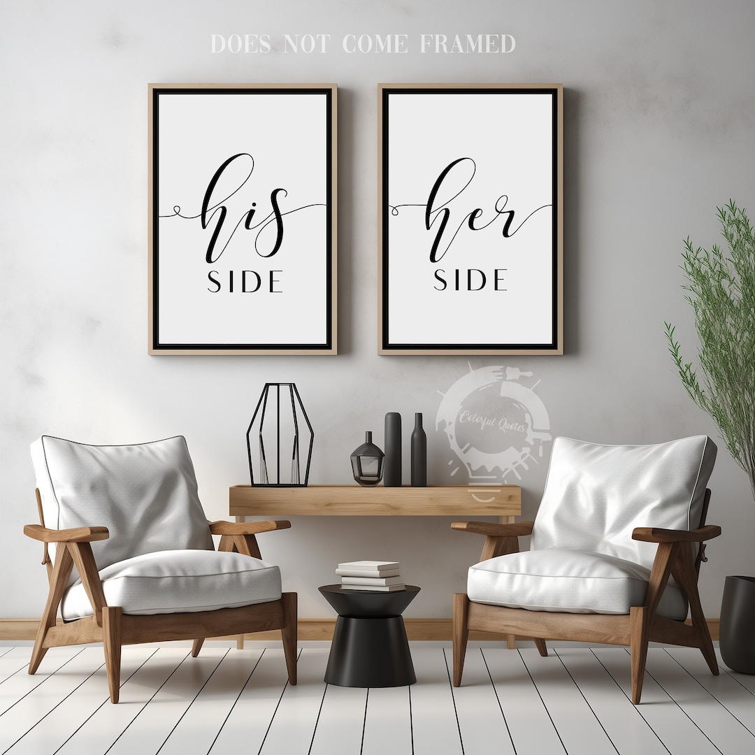 His Side, Her Side, Bedroom Posters for Couples, Romantic Posters, Set ...