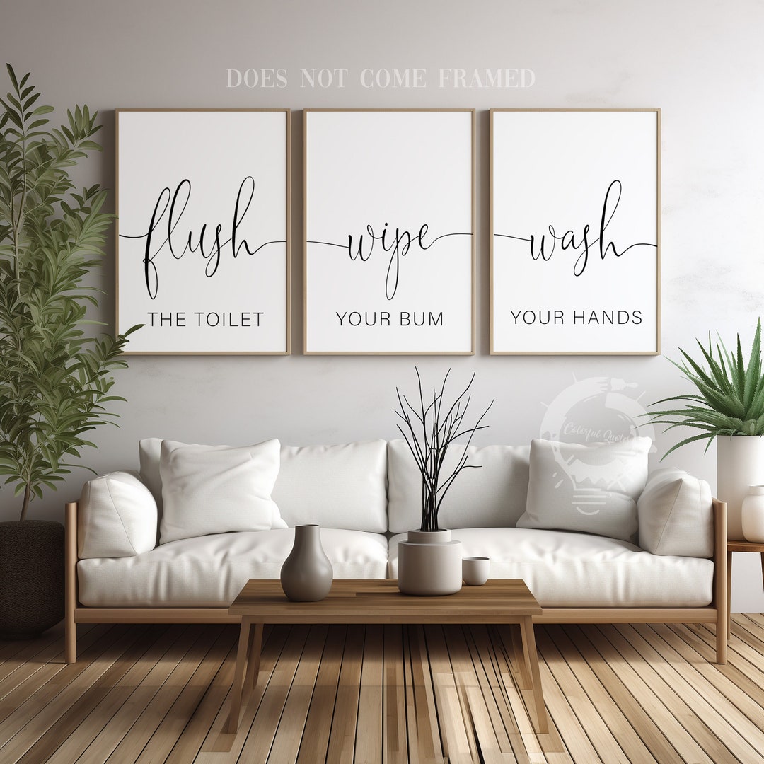Flush Wipe Wash, Toilet, Washroom, Bathroom Posters, Set of 3 Poster ...