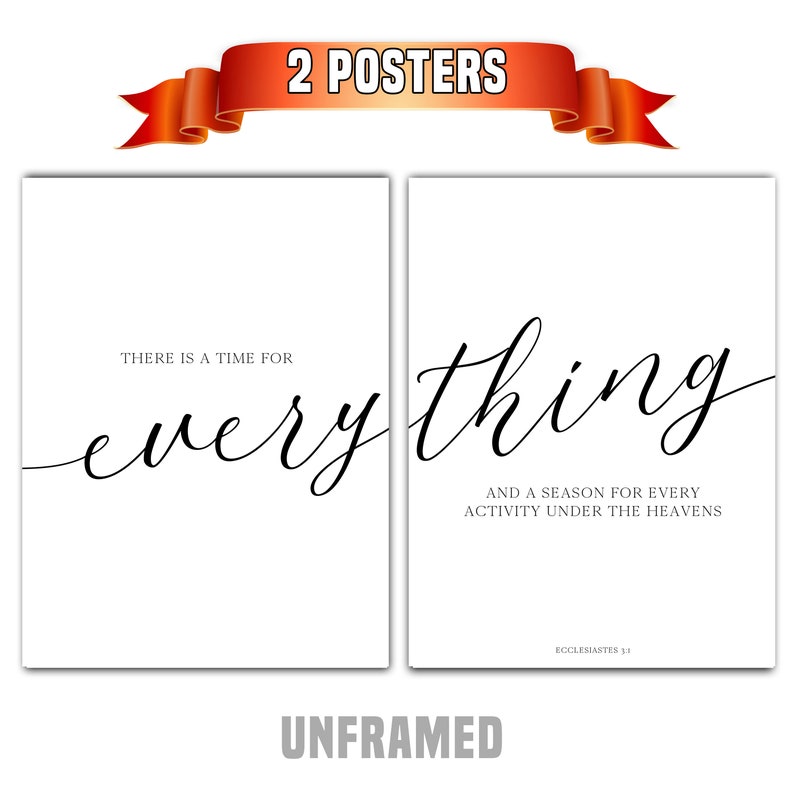 Ecclesiastes 3:1, Bible Verse Quote, Set of 2 Poster Prints, Christian ...