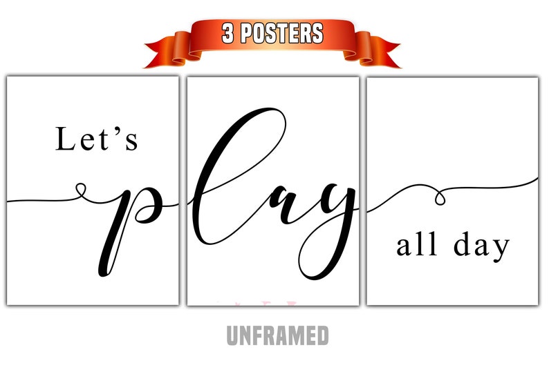 Lets Play All Day Set of 3 Prints Playroom Game Room Quotes - Etsy