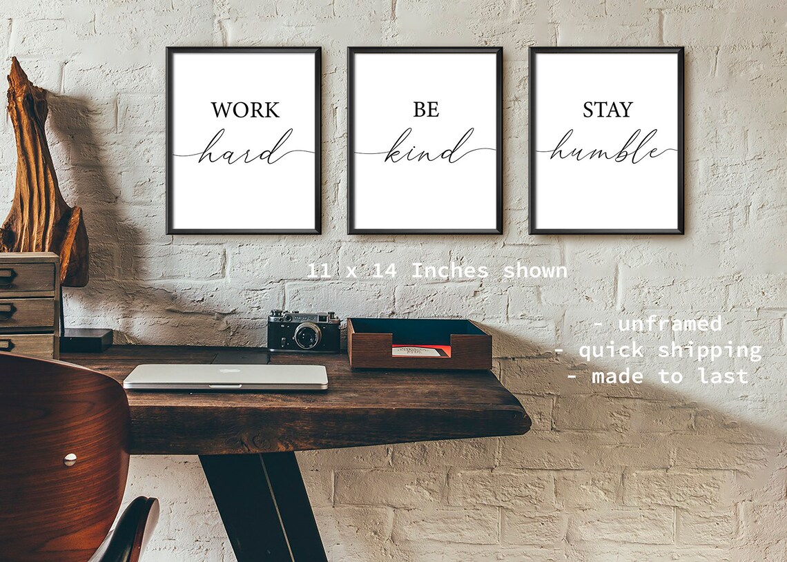 Work Hard, Be Kind, Stay Humble, Motivational Quote Poster Prints, Set ...