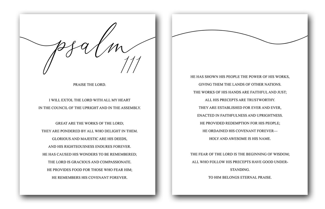 Psalm 111 Bible Verse Poster Prints: Christian Home Decor Set - Etsy