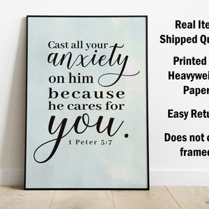 1 Peter 5:7, Bible Verse Quote, High-quality Poster Print, Christian ...
