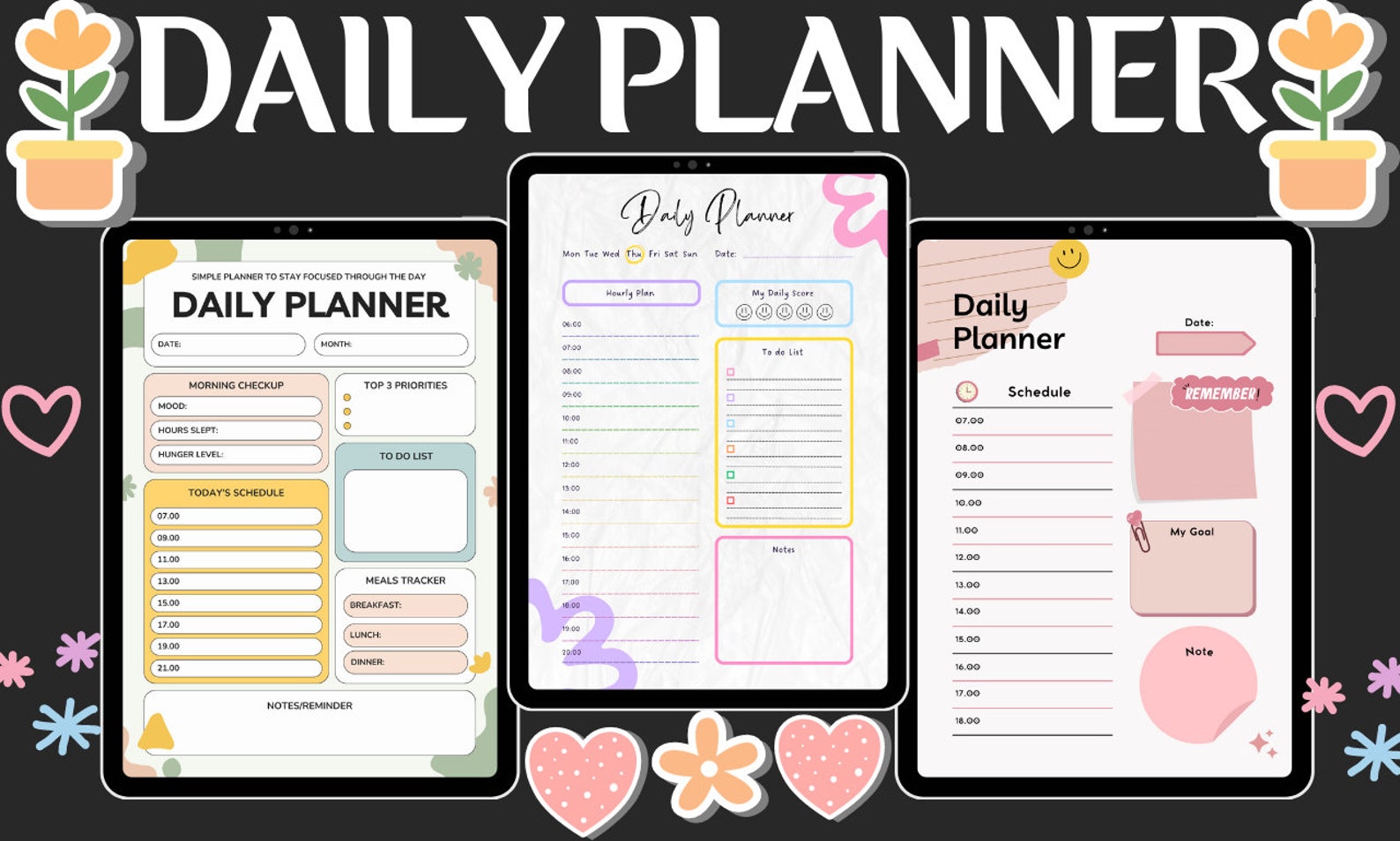 Pastel Abstract Daily Planner, Pink Purple Yellow Organizer, Playful ...