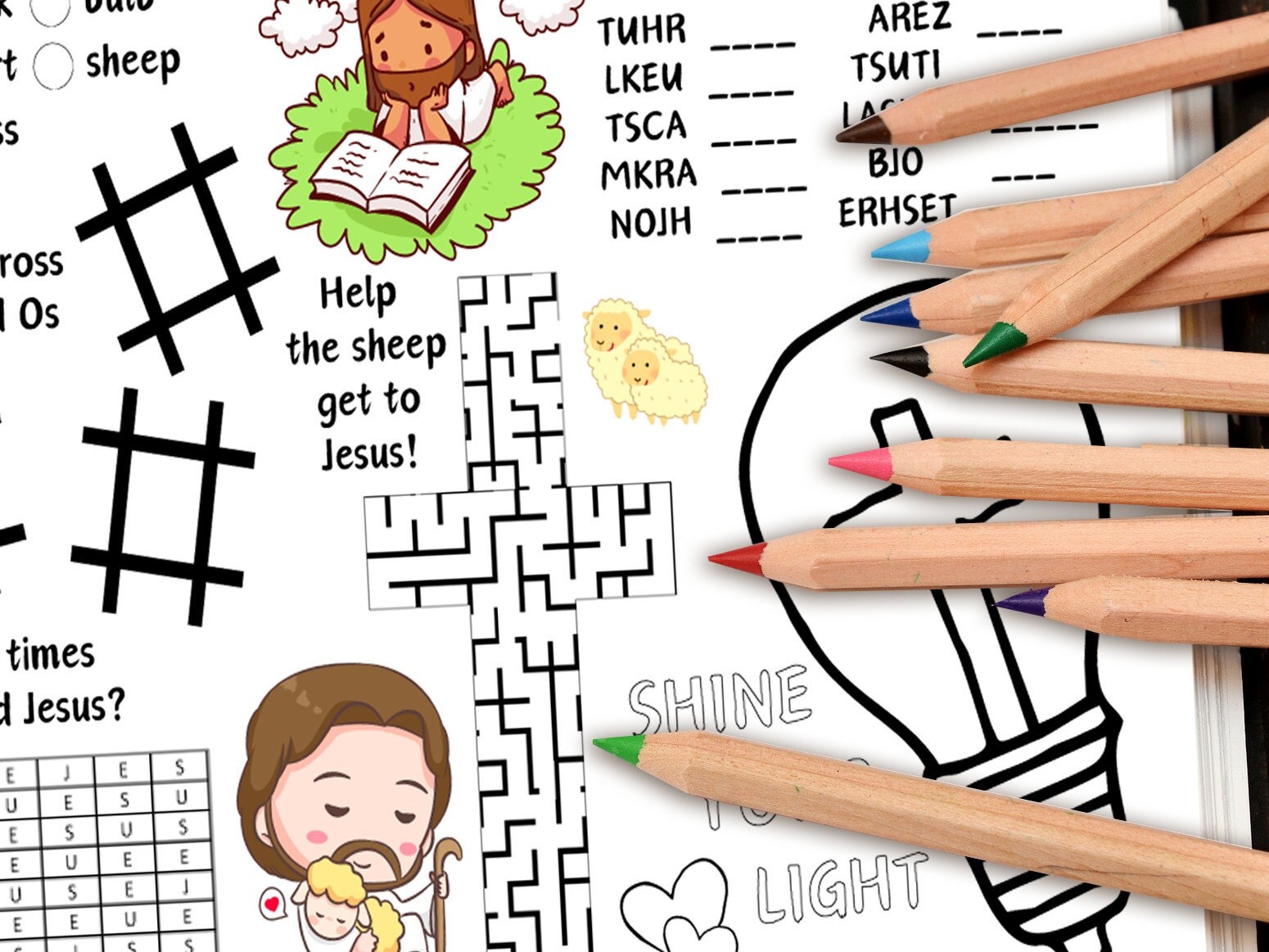 Christian Activity Mat Printable Kids Bible Worksheet Sunday School ...