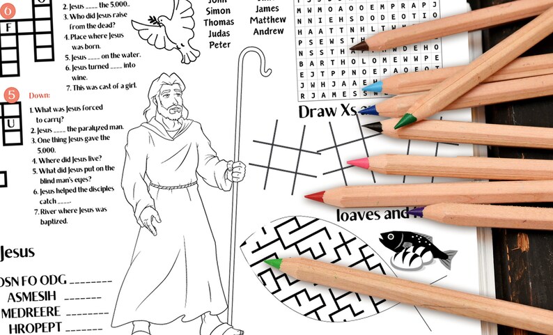 Jesus Activity Mat Printable Kids Bible Worksheet Sunday School ...