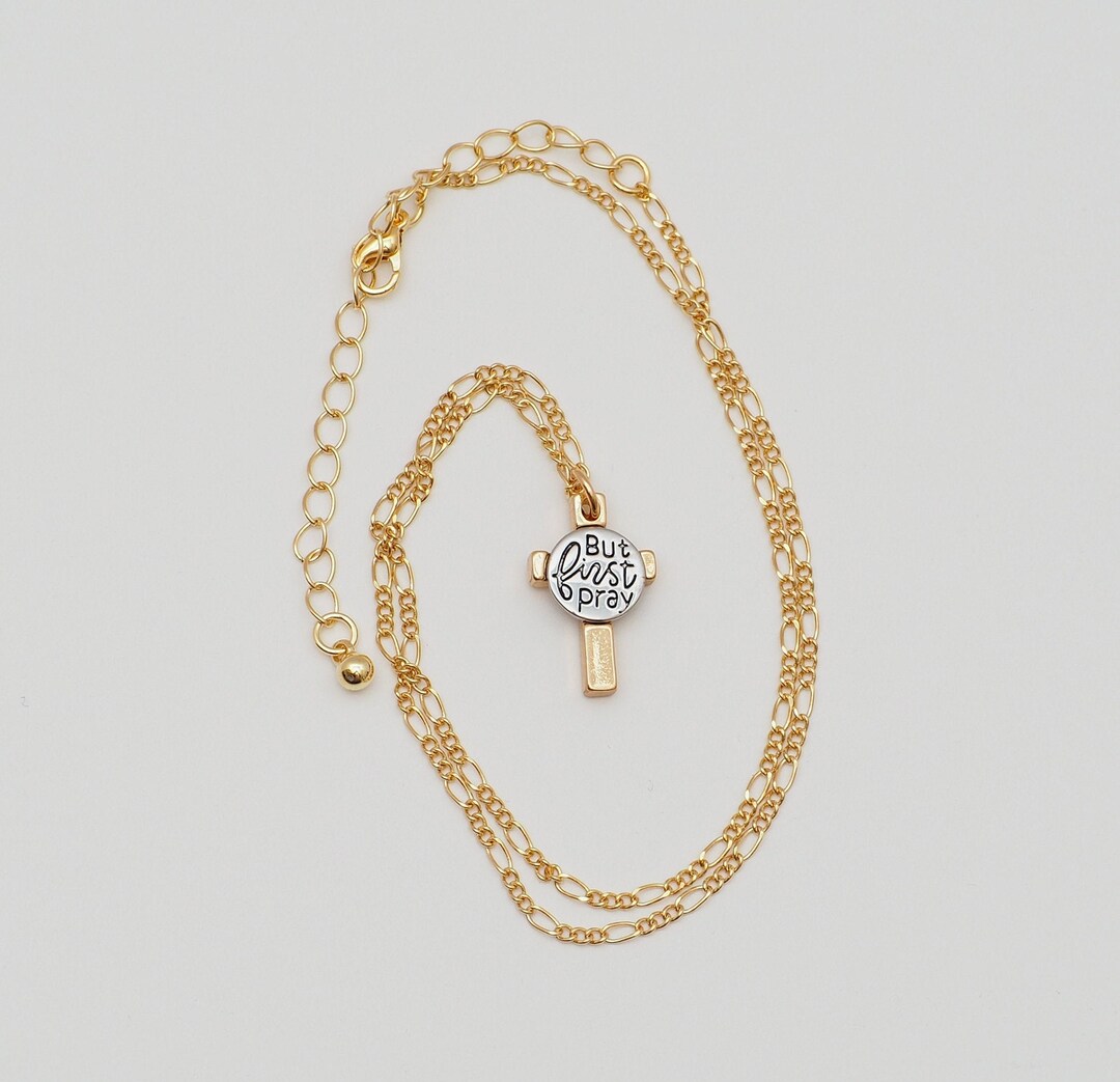 First Pray Pendant Gold Cross Necklace Christian Necklace - Etsy