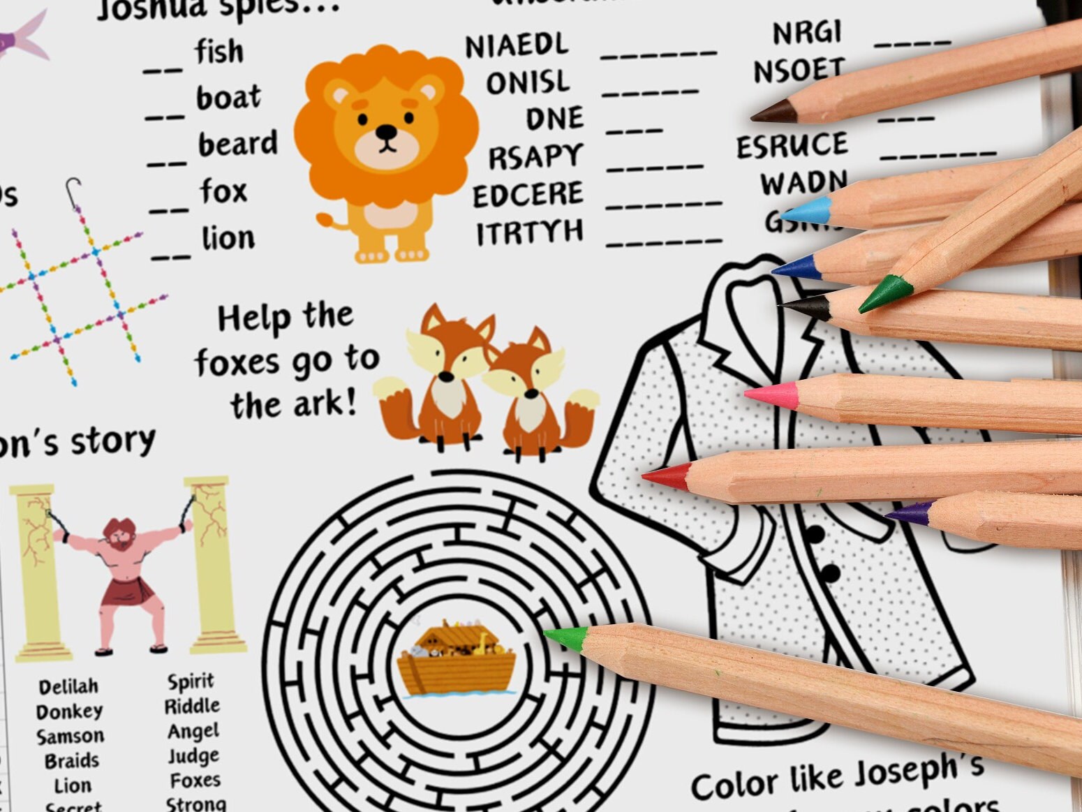 Bible Stories Activity Mat Printable Kids Bible Worksheet Sunday School ...