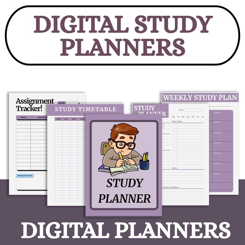 Purple White Study Planner, Timetable Organizer, Weekly Academic ...