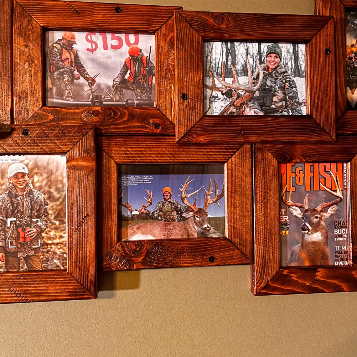 Rustic Wood Photo Collage Frame, Deer Antler Decor, Holds Seven 5x7 ...