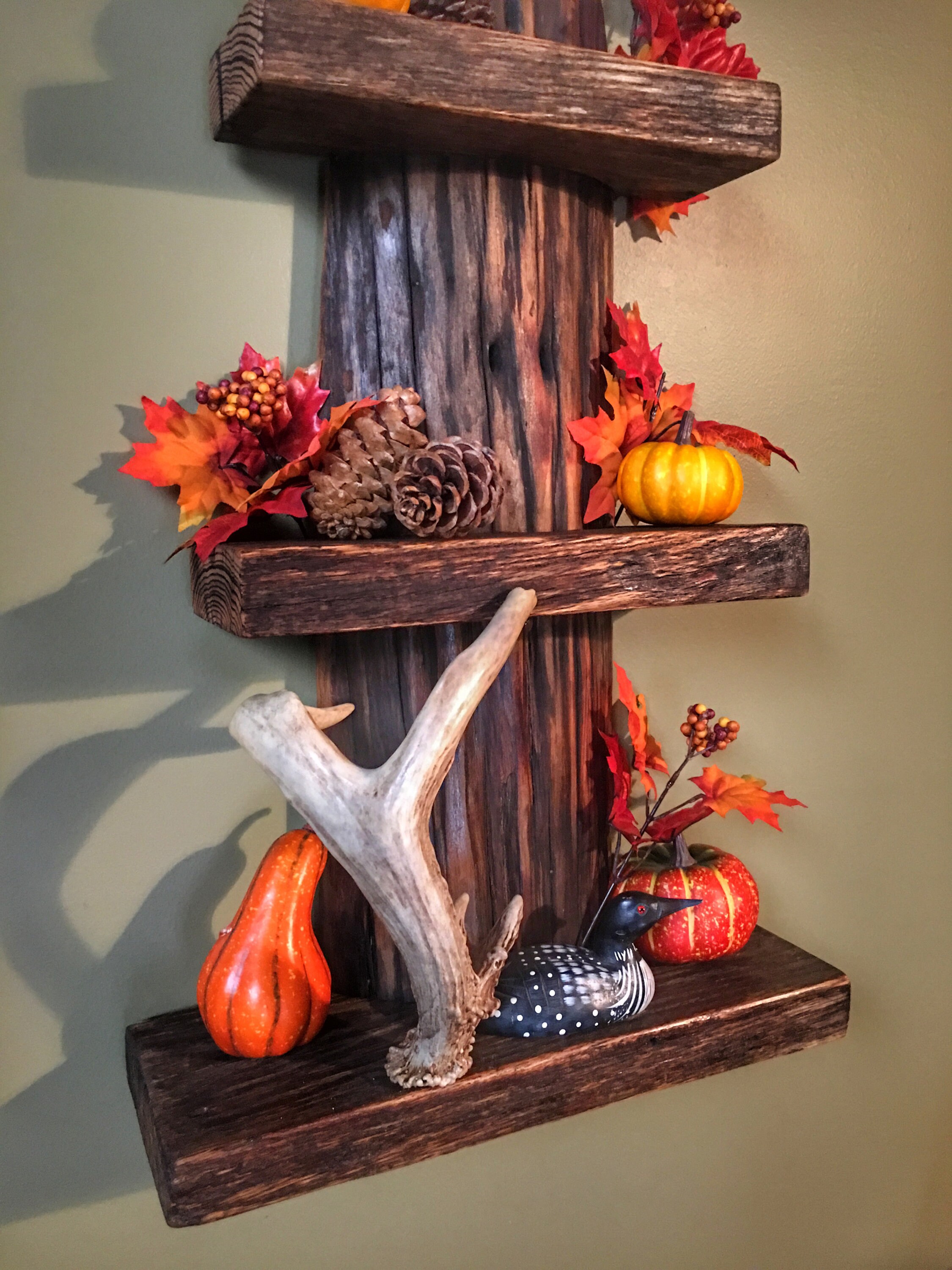 Antler Artdriftwood Shelf Crystallake House Decorcabin | Etsy