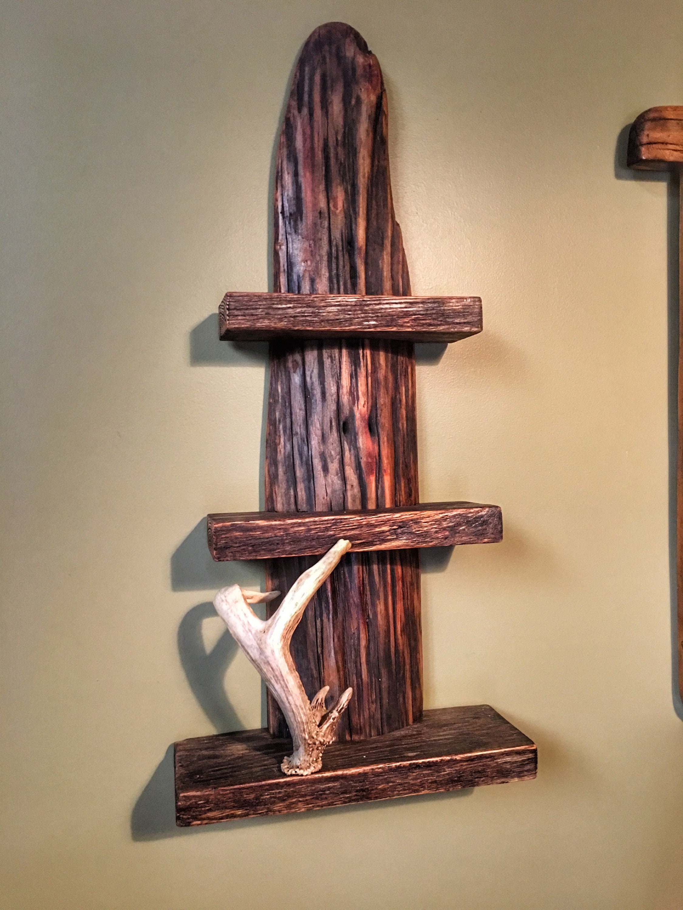 Antler Artdriftwood Shelf Crystallake House Decorcabin | Etsy