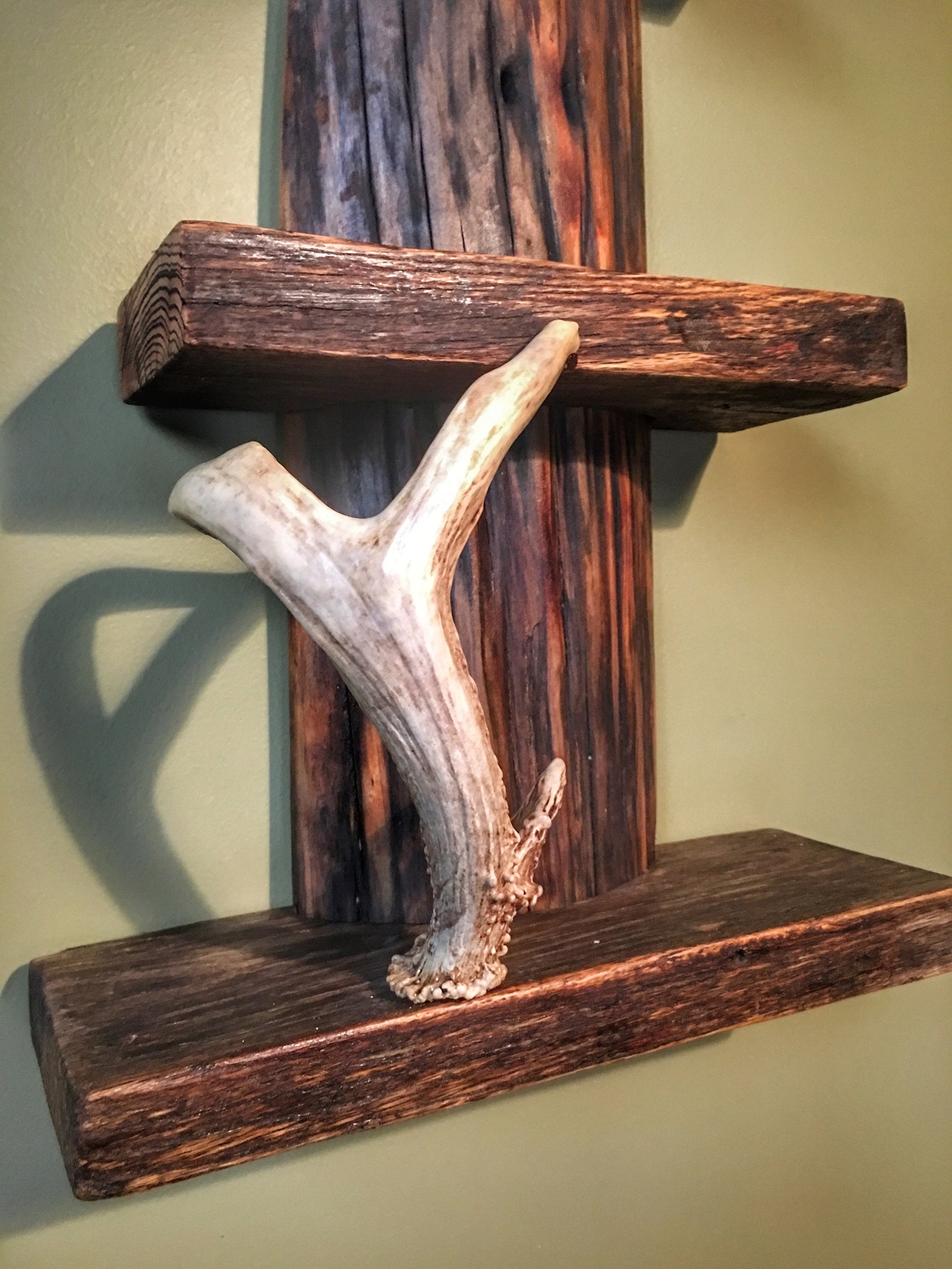 Antler Artdriftwood Shelf Crystallake House Decorcabin | Etsy