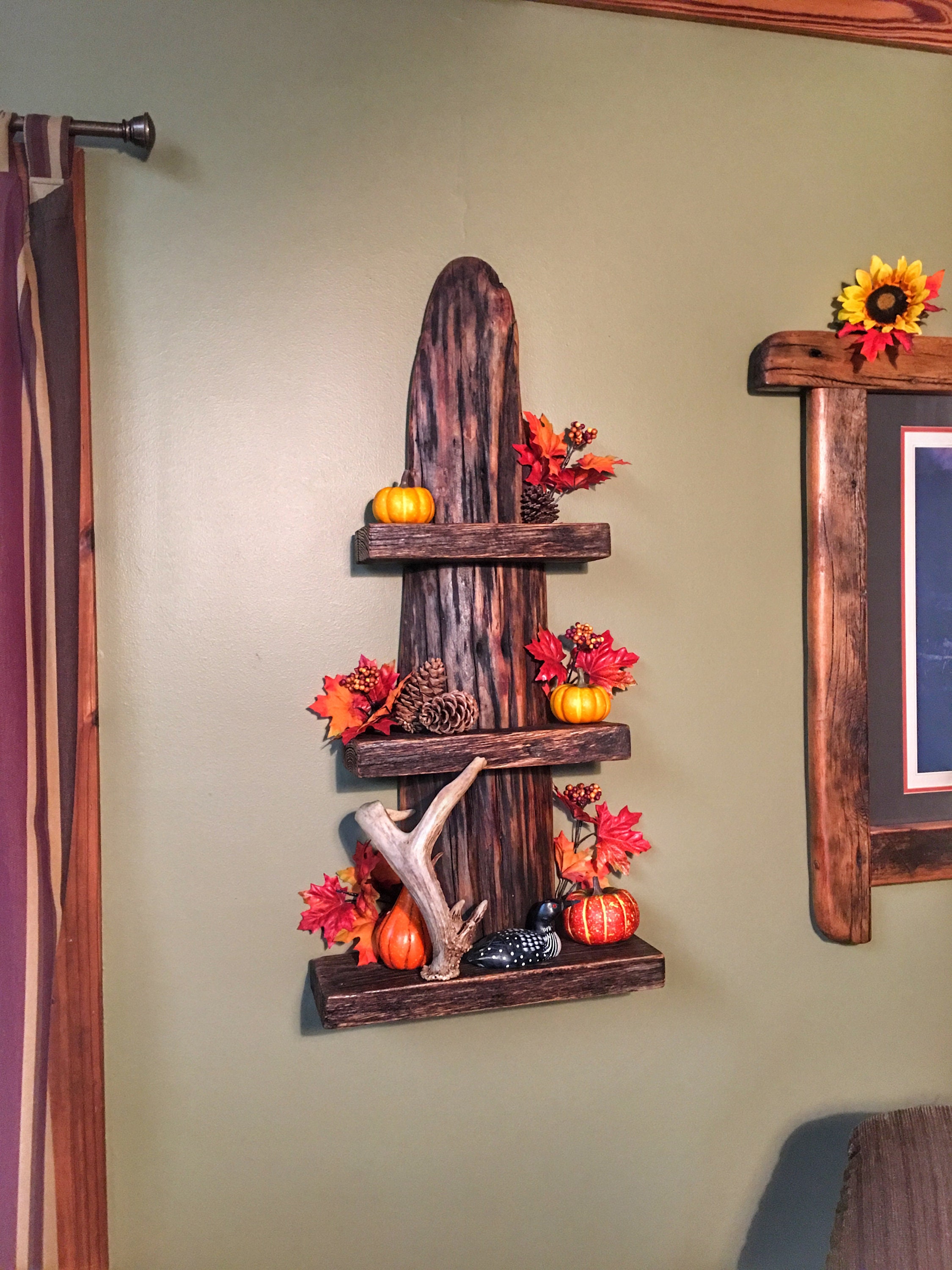 Antler Artdriftwood Shelf Crystallake House Decorcabin | Etsy