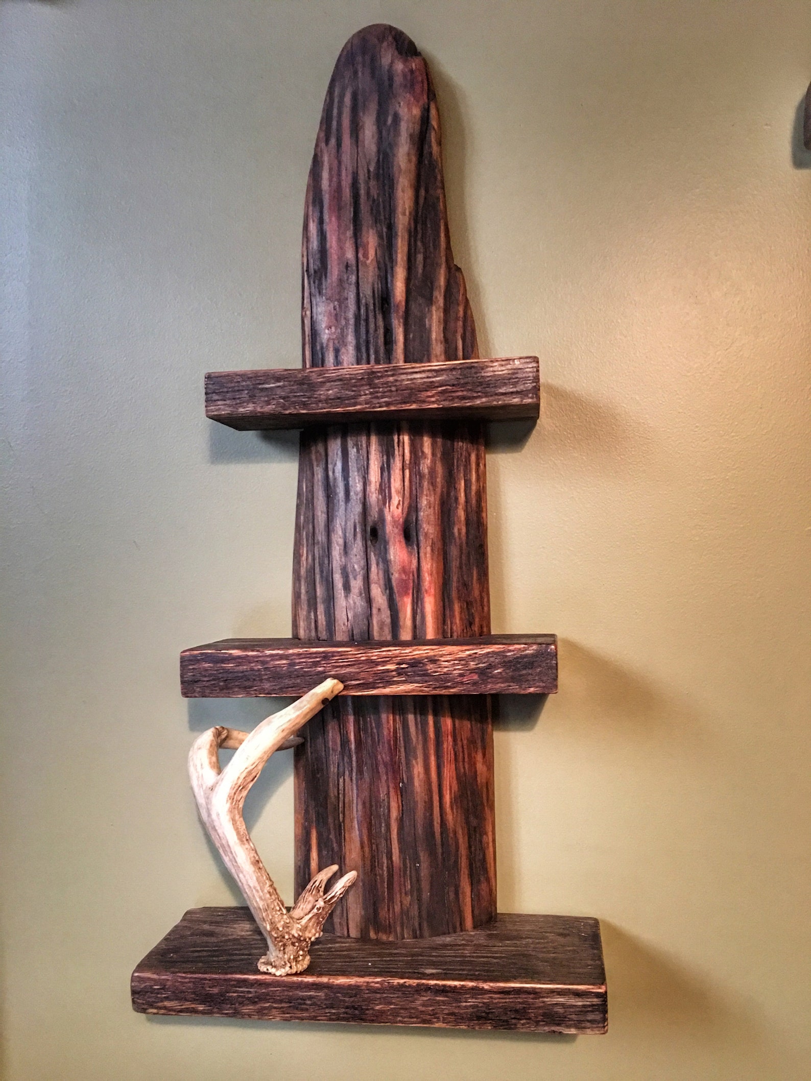 Antler Artdriftwood Shelf Crystallake House Decorcabin | Etsy