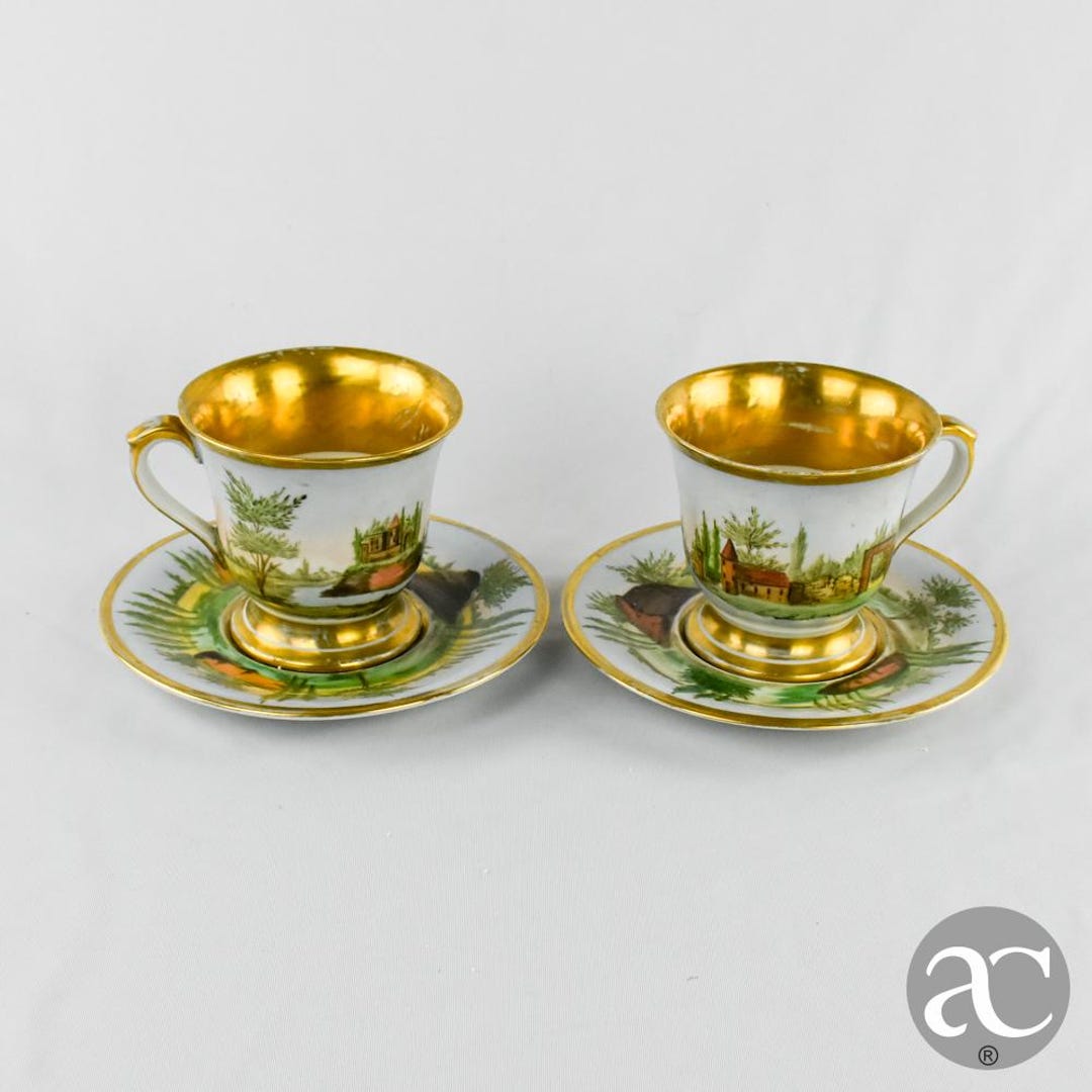 Pair of European Porcelain Tea Cups / Lunch Cups, 19th Century - Etsy