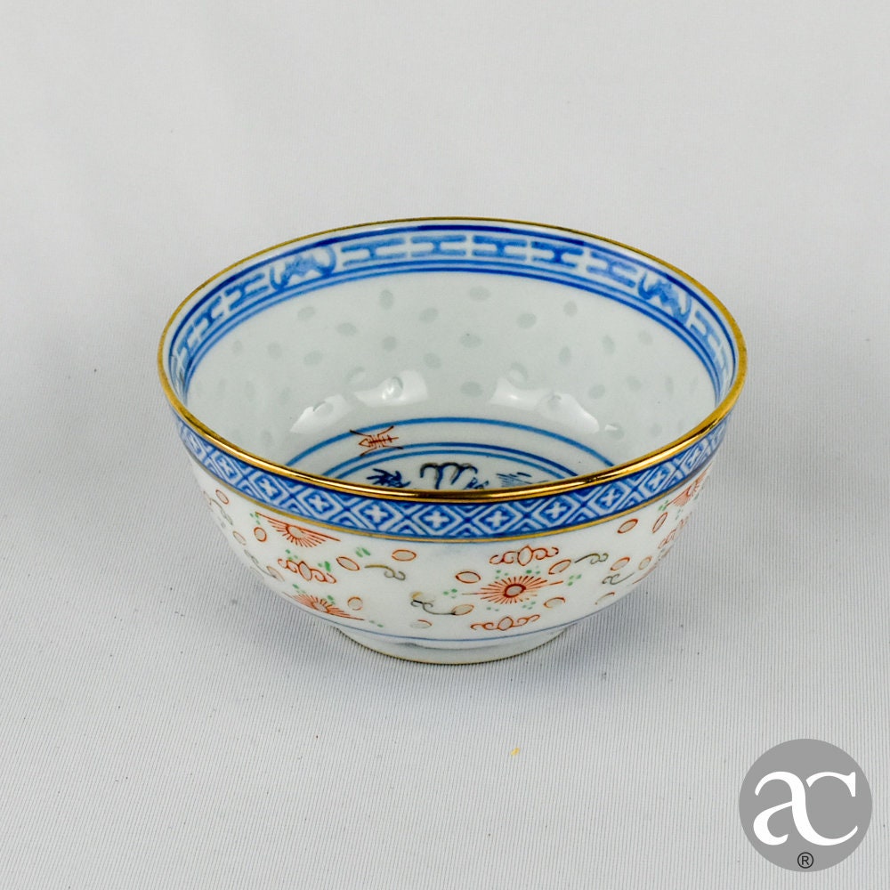 Chinese Rice Pattern Porcelain Bowl, Dragon Decoration – Circa 1970 - Etsy