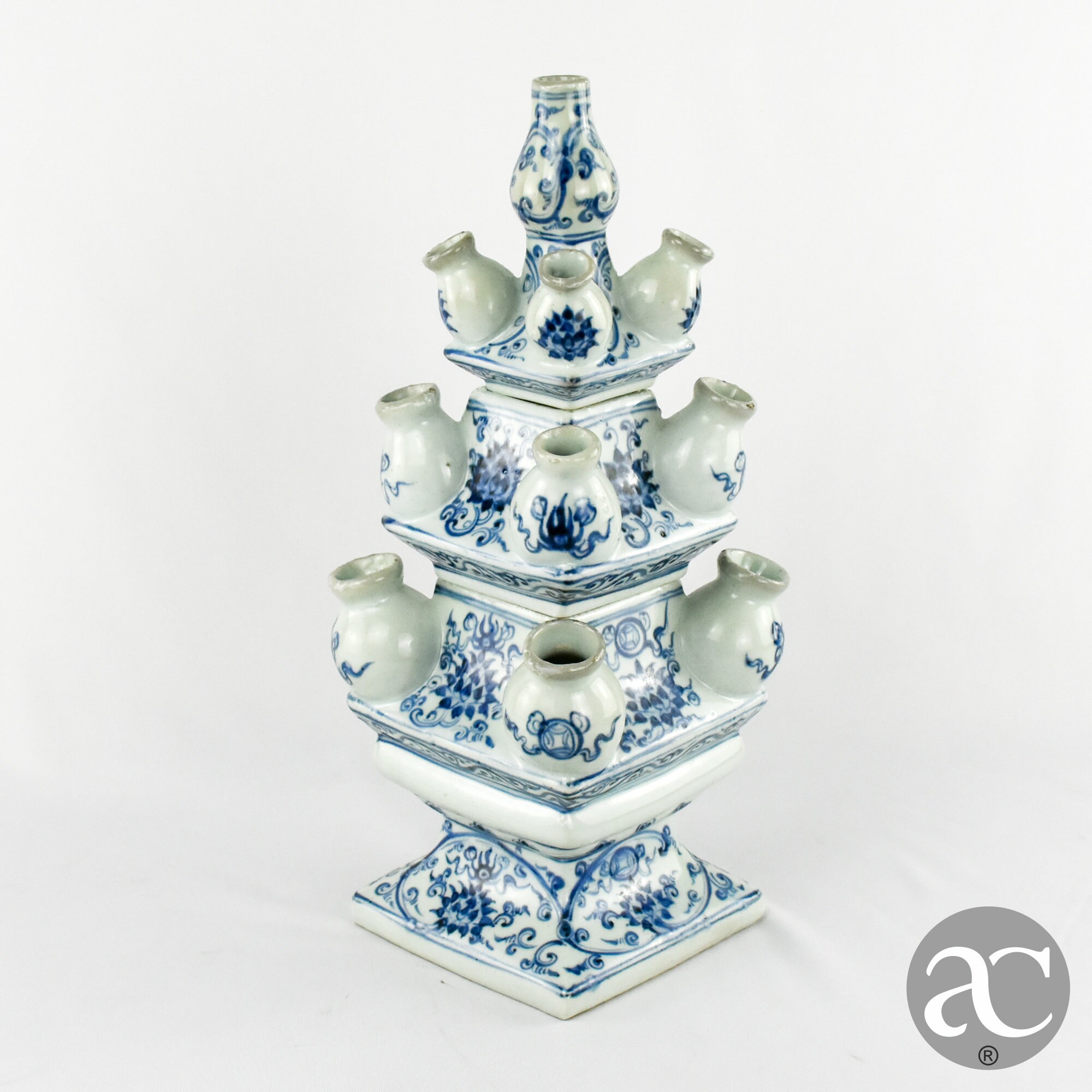 Chinese Porcelain Tulip Vase / Flower Pot, in Pagoda Shape, Republic ...