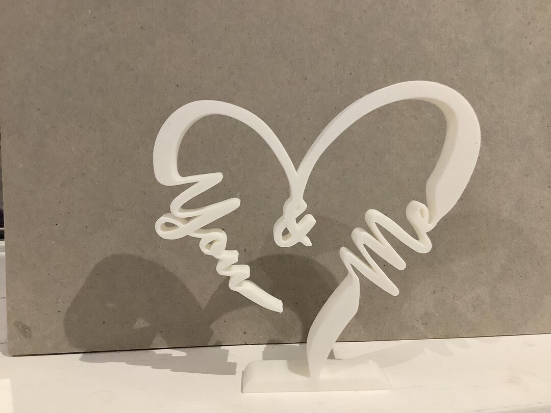 3D Printed Free Standing Open Love Heart With You and Me Cut Out ...