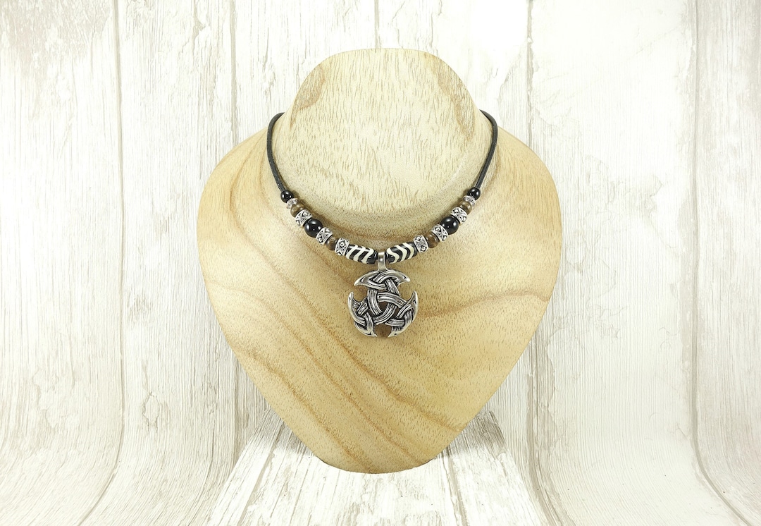 Celtic Triad Leather Choker Cord Necklace. Handmade Tribal Ethnic ...