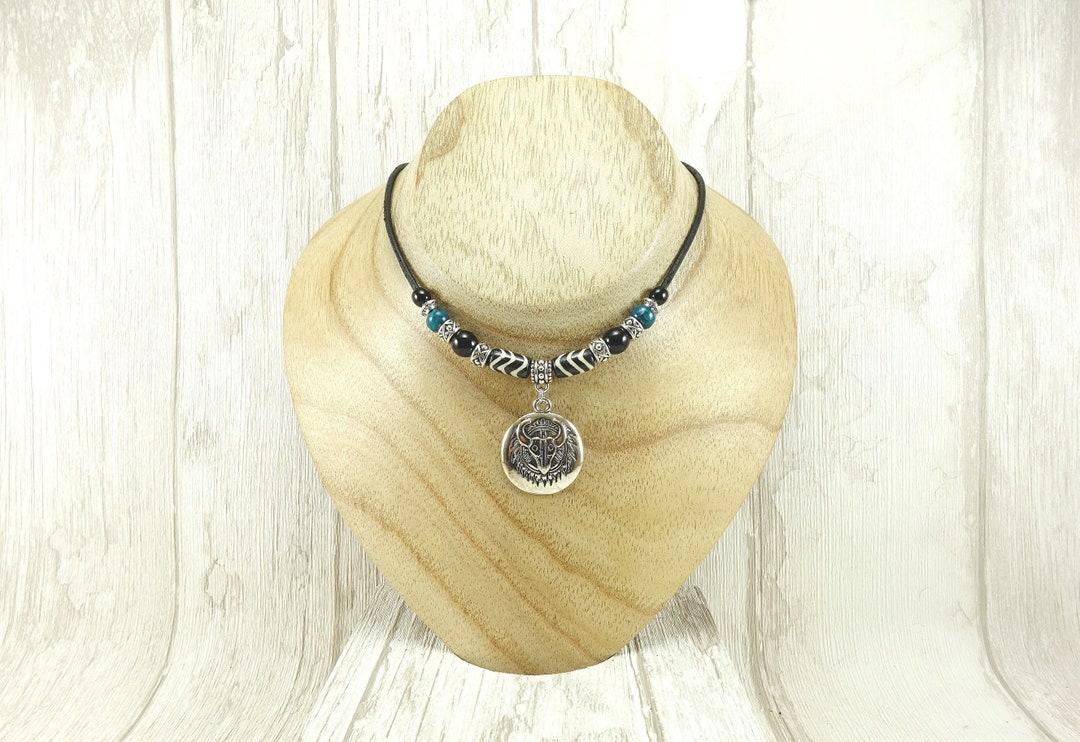 Collier de style amérindien avec bouclier décoré, ras de cou ethnique ...