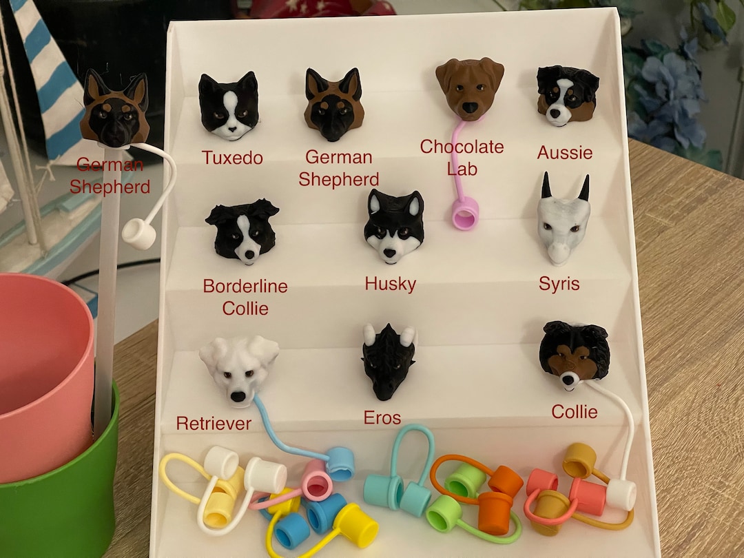 3D Printed Straw Topper in Dog, Cat or Dragon Head of Choice PLA USA ...