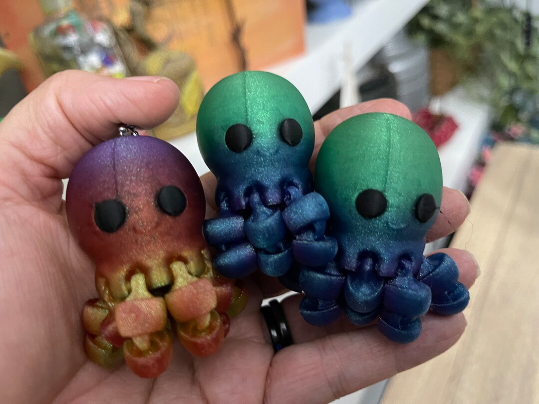 3D Printed Flexi Octopus Straw Topper Keychain USA Made, PLA Articulate ...
