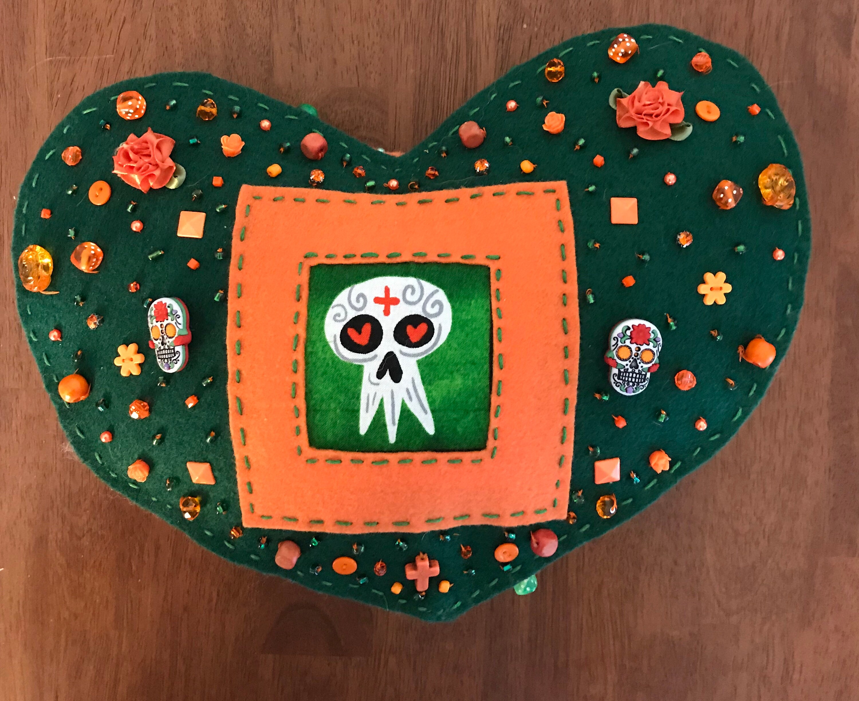 SUGAR SKULL CALAVERA Skeleton Heart - Loteria Heart. Mexican Felt Folk ...