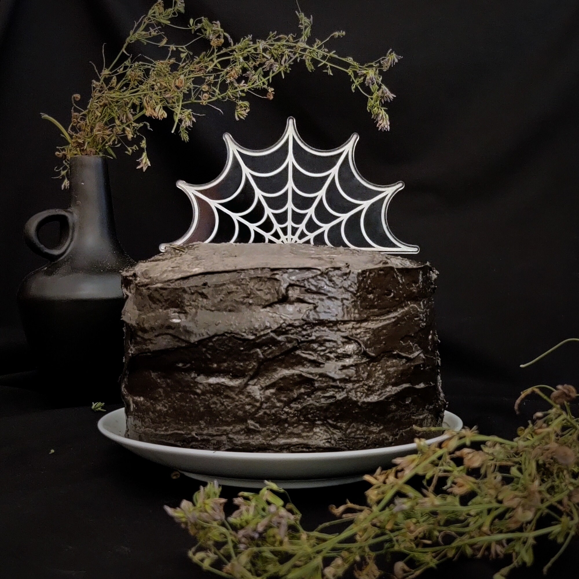 Ethereal Engraved Clear & White Spider Web Cake Topper | Etsy