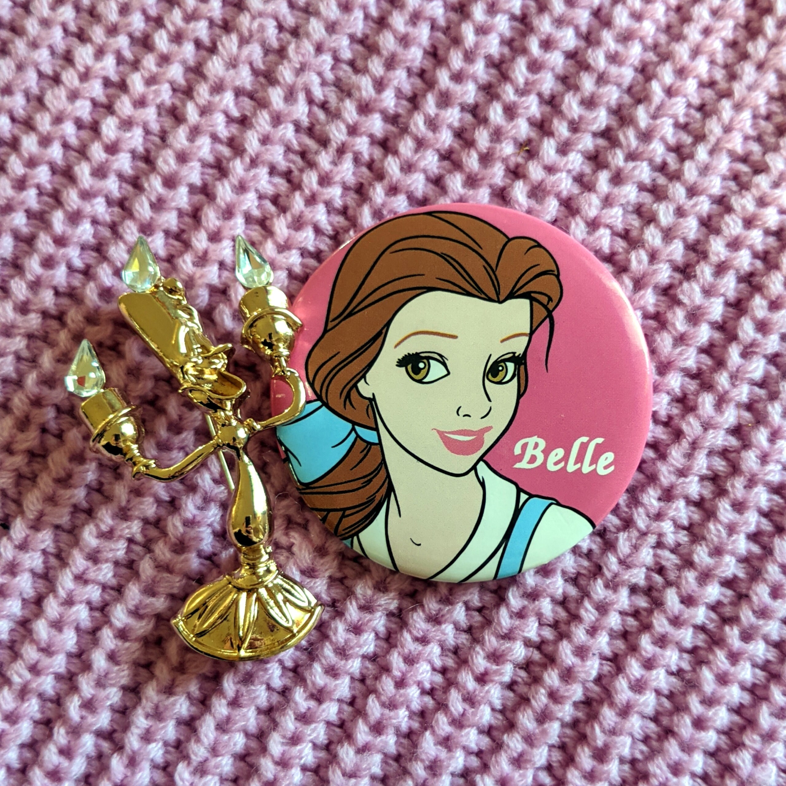 Vintage Disney Beauty and the Beast Belle Button and Lumiere Brooch Set ...