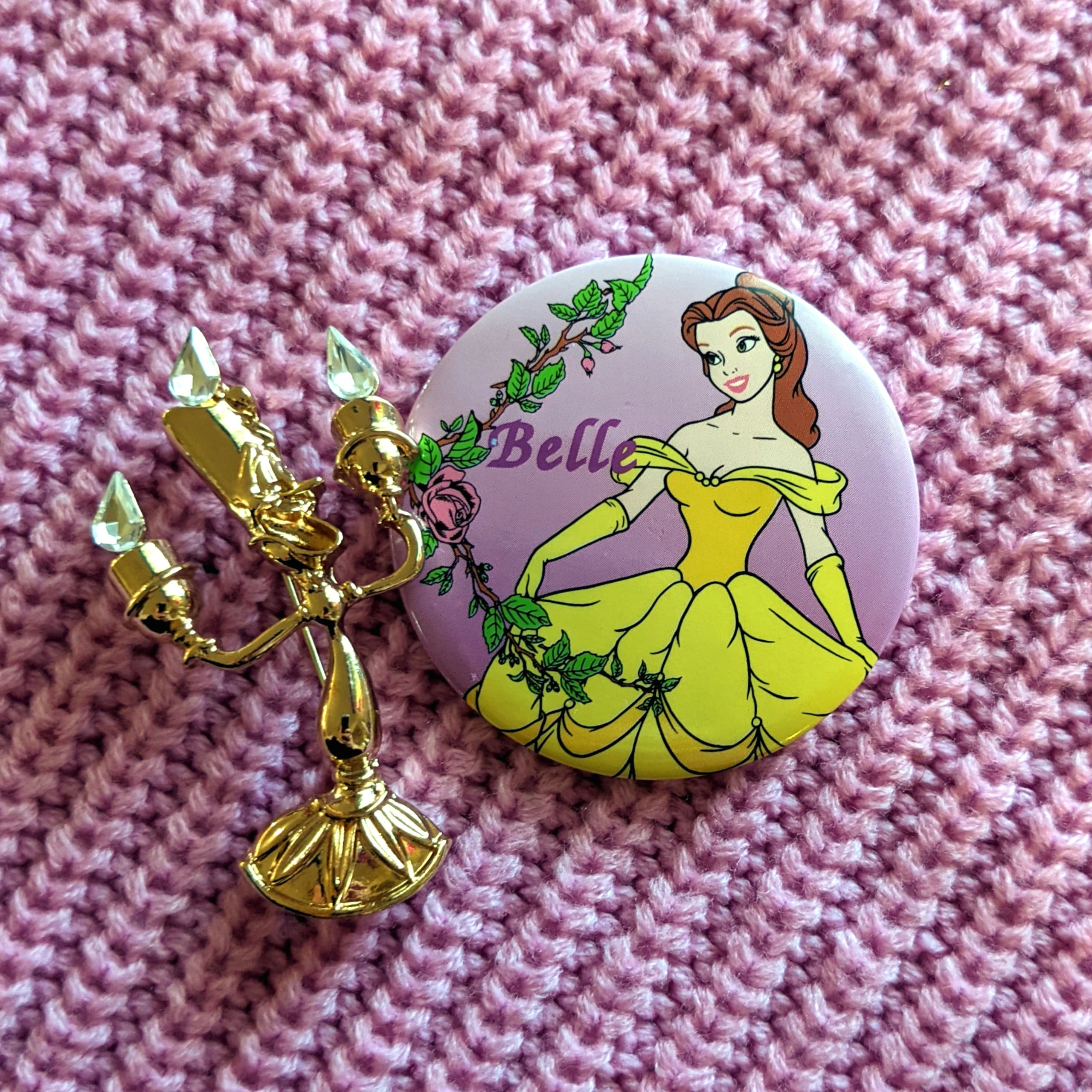 Vintage Disney Beauty and the Beast Belle Button and Lumiere Brooch Set ...