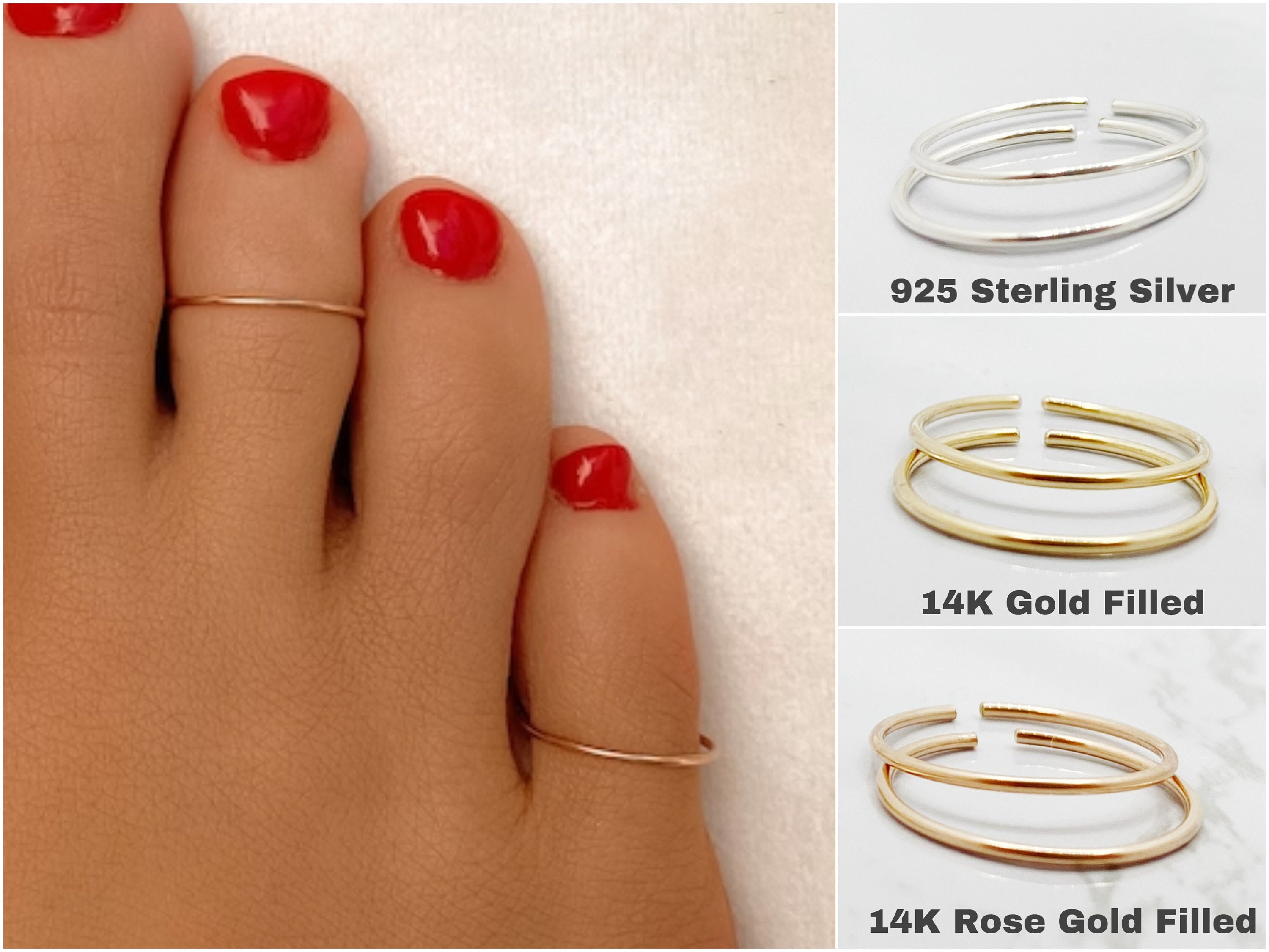 2 Toe Rings 14K Gold Filled 925 Sterling Silver Toe Ring 14K Rose Gold Filled Toe Ring Toe Ring Toe Ring Gold Toe Ring Silver