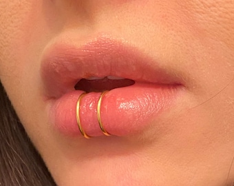 Double Lip Ring Fake Lip Ring gold, Silver, Rose Gold. - Etsy