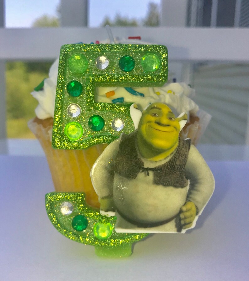 Green sparkly Shrek number birthday candle | Etsy