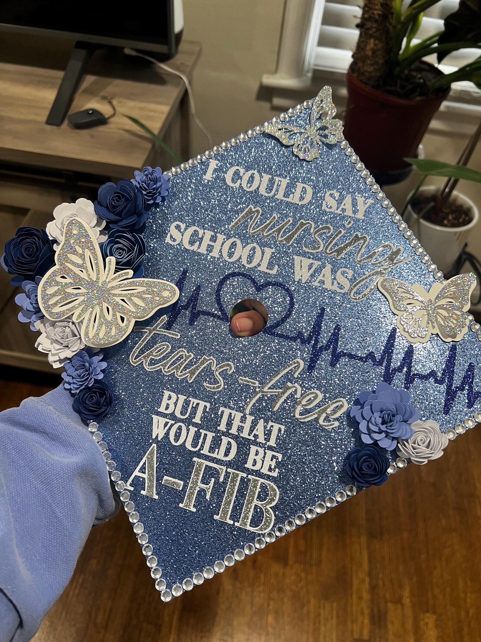 Custom Graduation Cap Topper | Cardstock Flowers & Glitter - Etsy