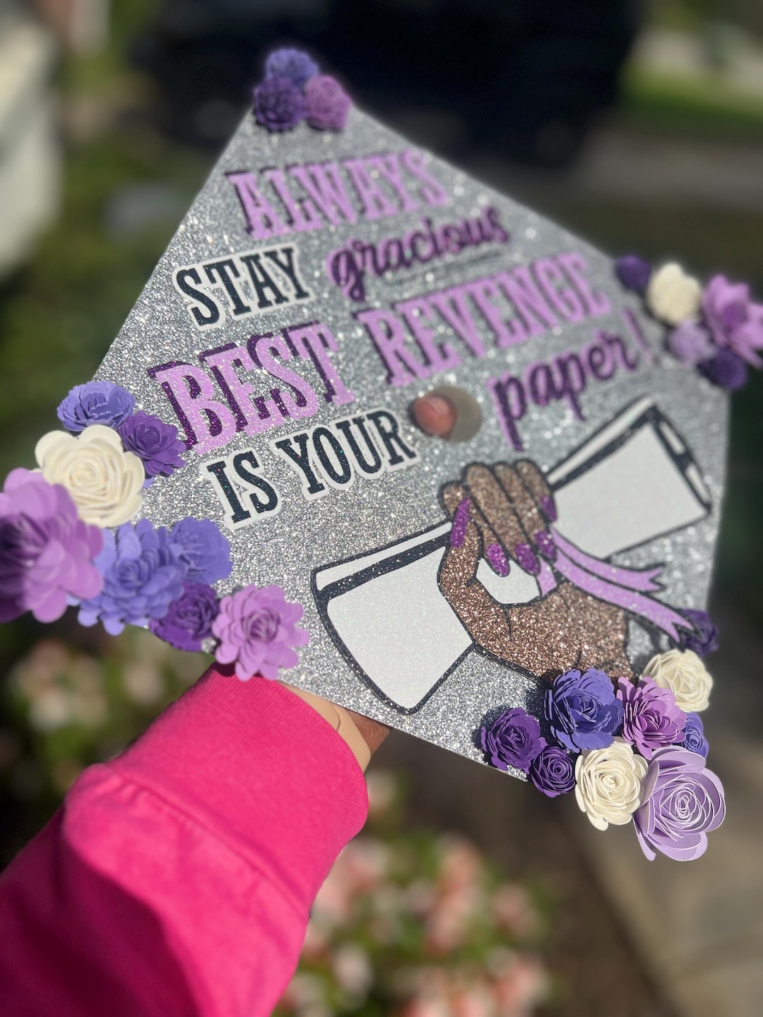 Custom Glitter Graduation Cap Topper | Handmade Cardstock Flowers - Etsy