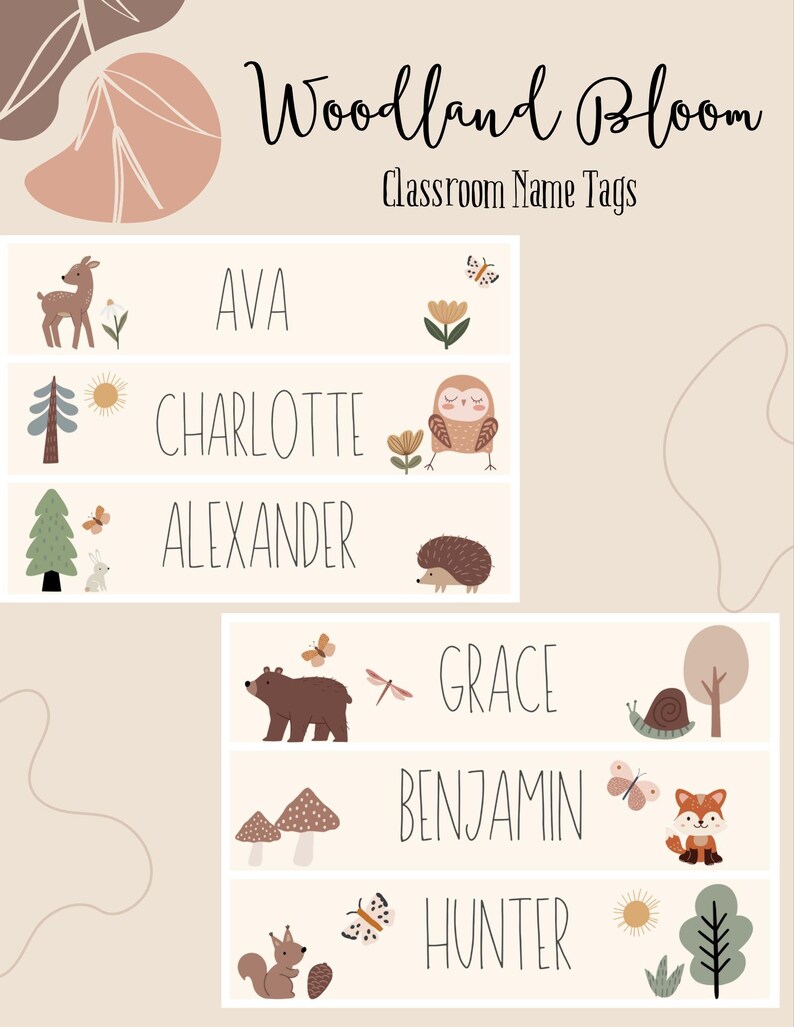 Woodland Bloom - Classroom Name Tags - Etsy