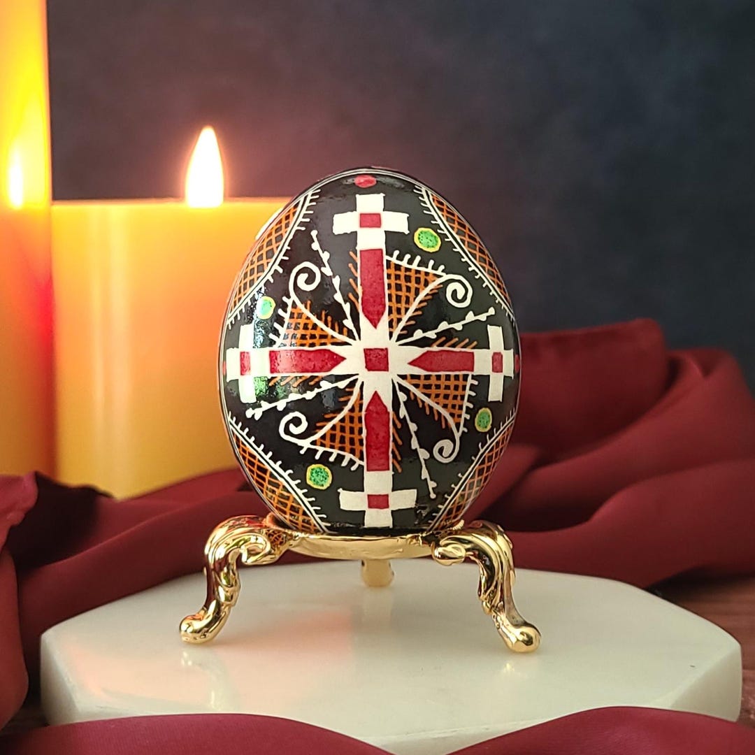 Ukrainian Pysanka Golden Cross – Wax-resist Folk Art Egg on Black - Etsy
