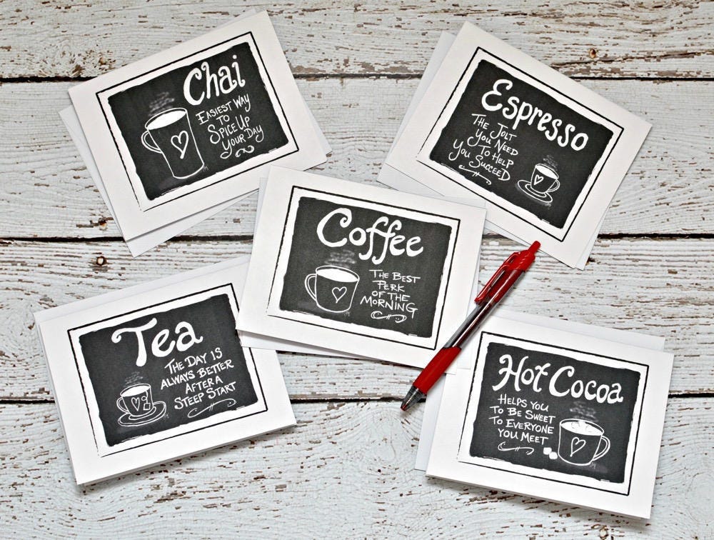 Printable Note Cards for Coffee and Tea Lovers Set of 5 | Etsy
