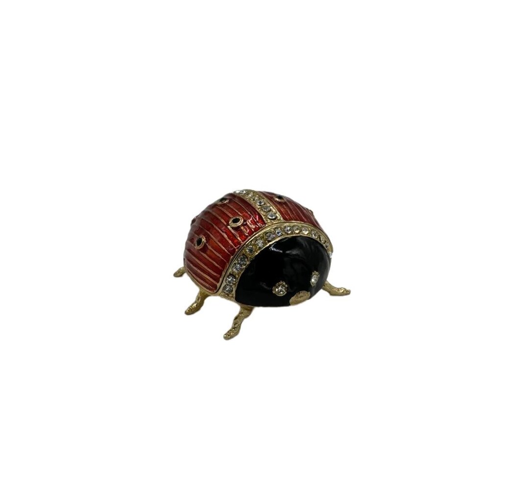 Pewter Ladybug Hinged Trinket Box With Jewels and Enamel for Small ...