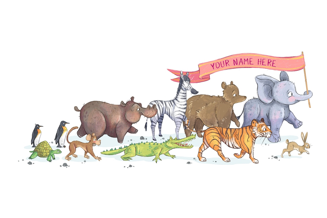 Personalised Animal Parade Kids Art Print - Etsy