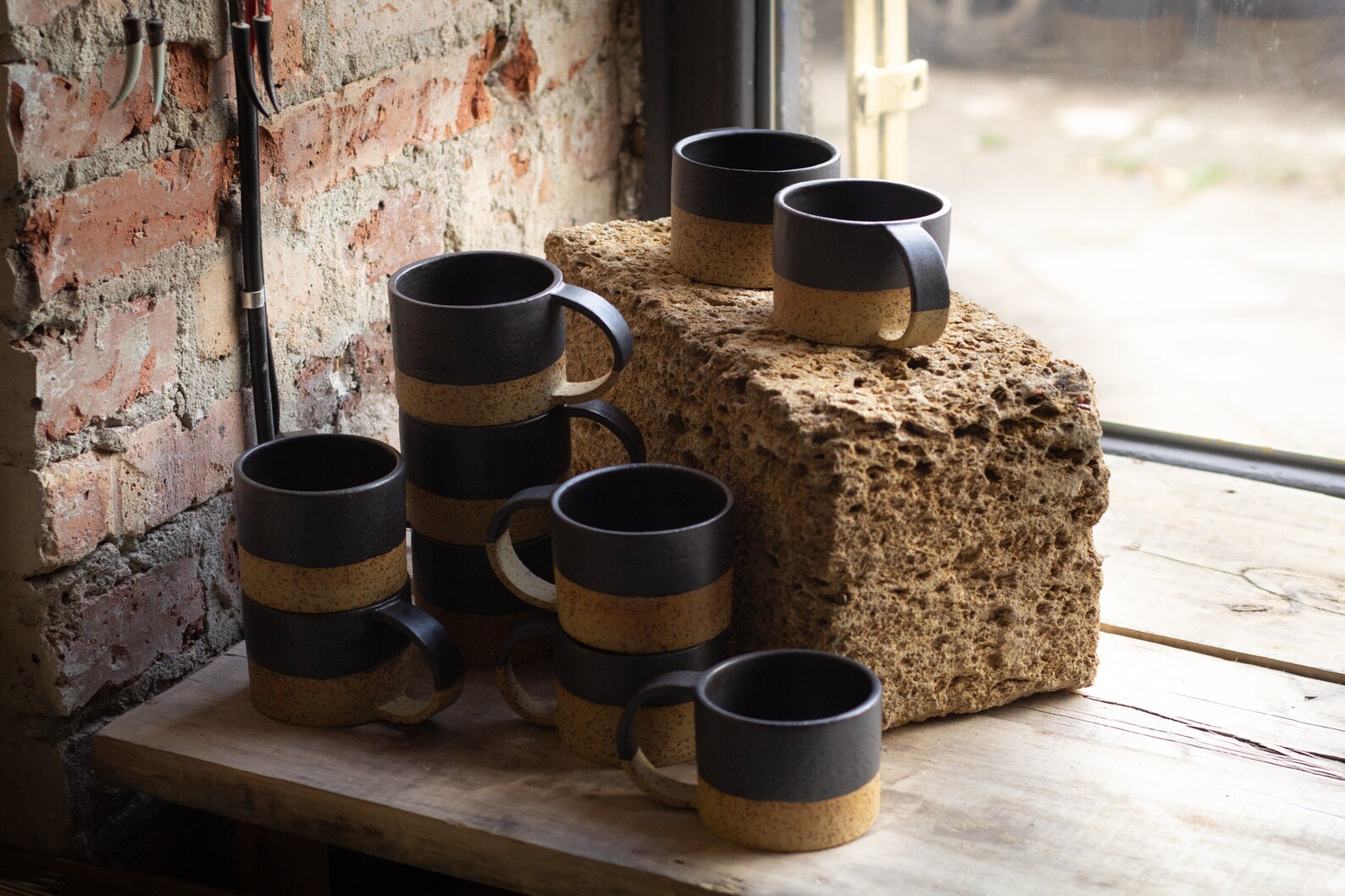 Black coffee mugs Set of 2 black handmade mugs Wheel | Etsy