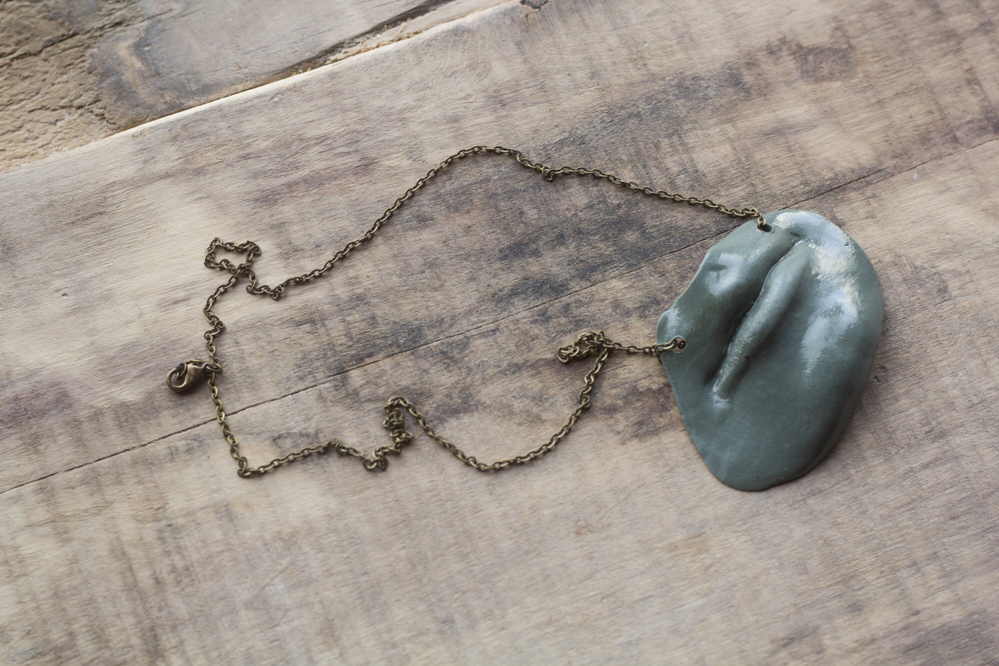 Graphite Porcelain Face Necklace With Silver Chain. Elegant - Etsy UK
