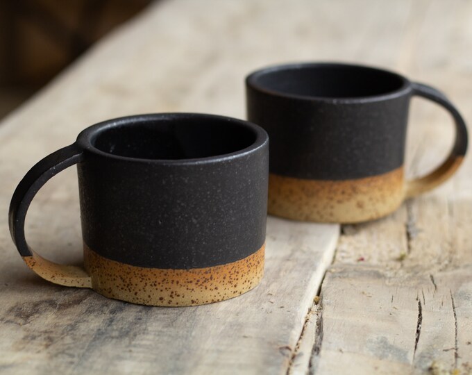 Black Coffee Mugs Set of 2 Black Handmade Mugs Wheel - Etsy